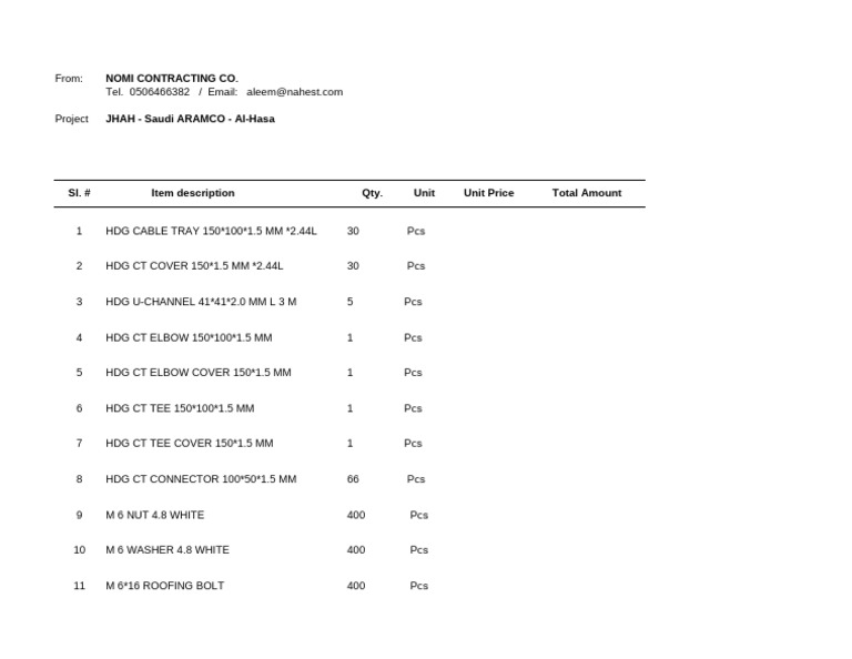 Jhah - Aramco - Cable Tray Bom | PDF