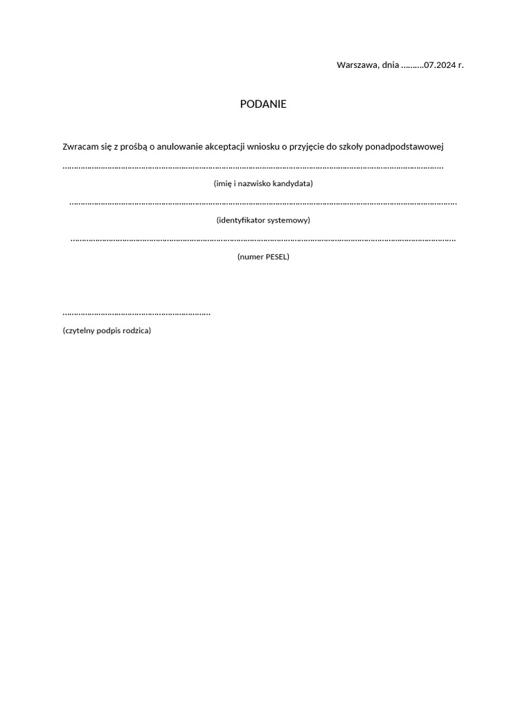 Podanie o Anulowanie | PDF