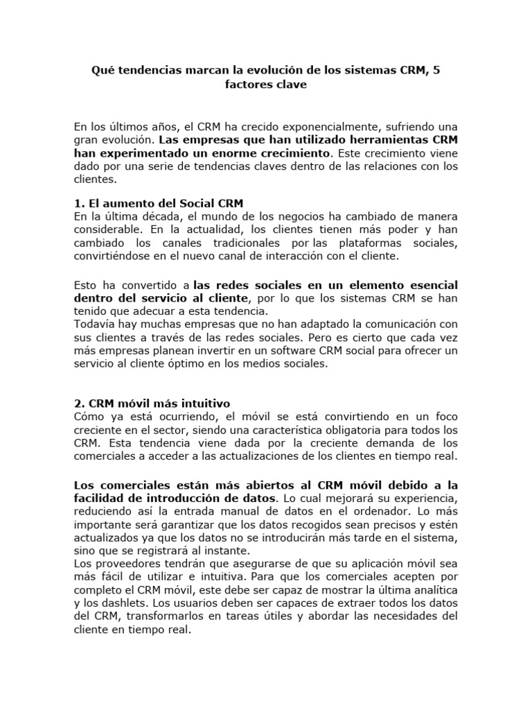 Qué Tendencias Marcan La Evolución de Los Sistemas CRM, 5 Factores Clave | PDF | Analítica ...