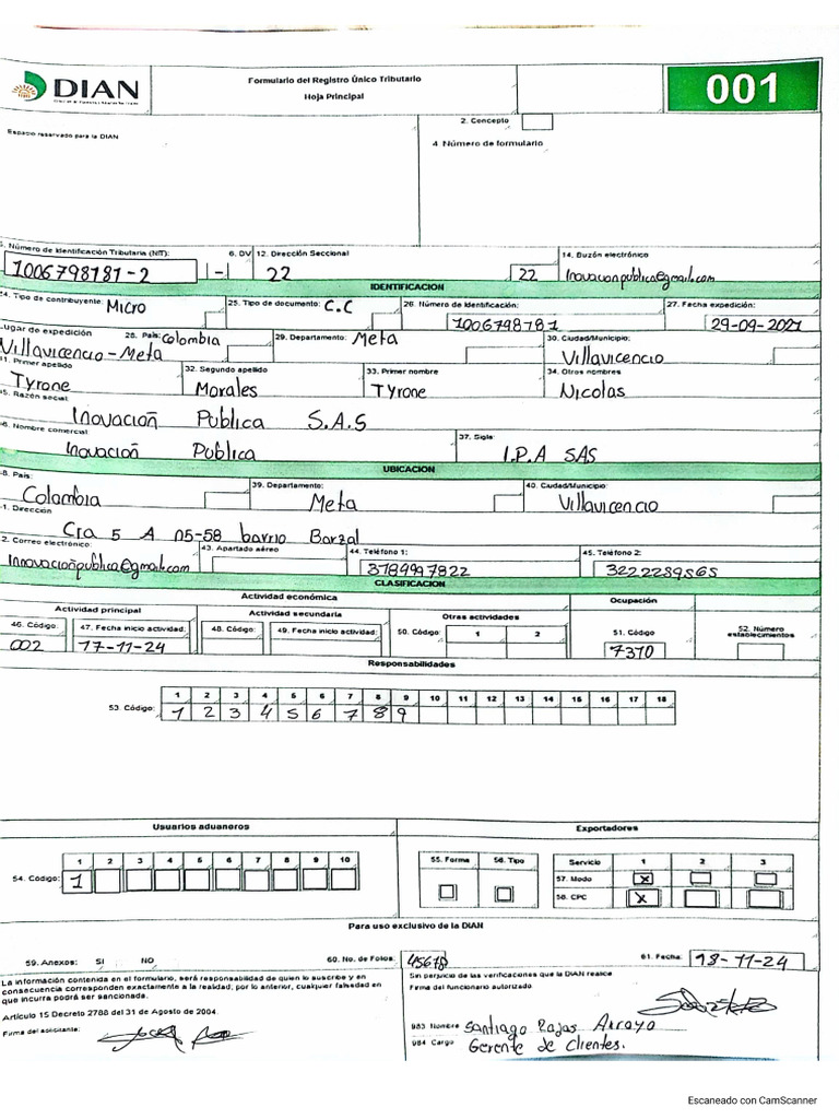 Formulario de Registro Unico Tributario (Rut) | PDF