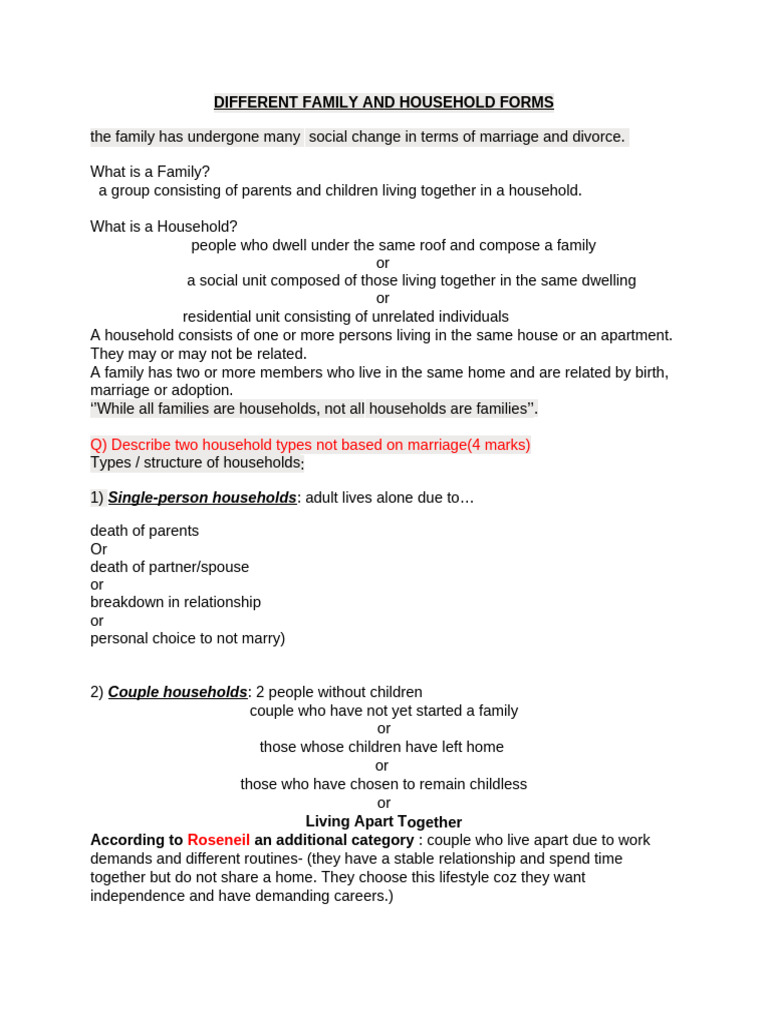 Paper 2 Different family and household forms | PDF | Family | Single Parent