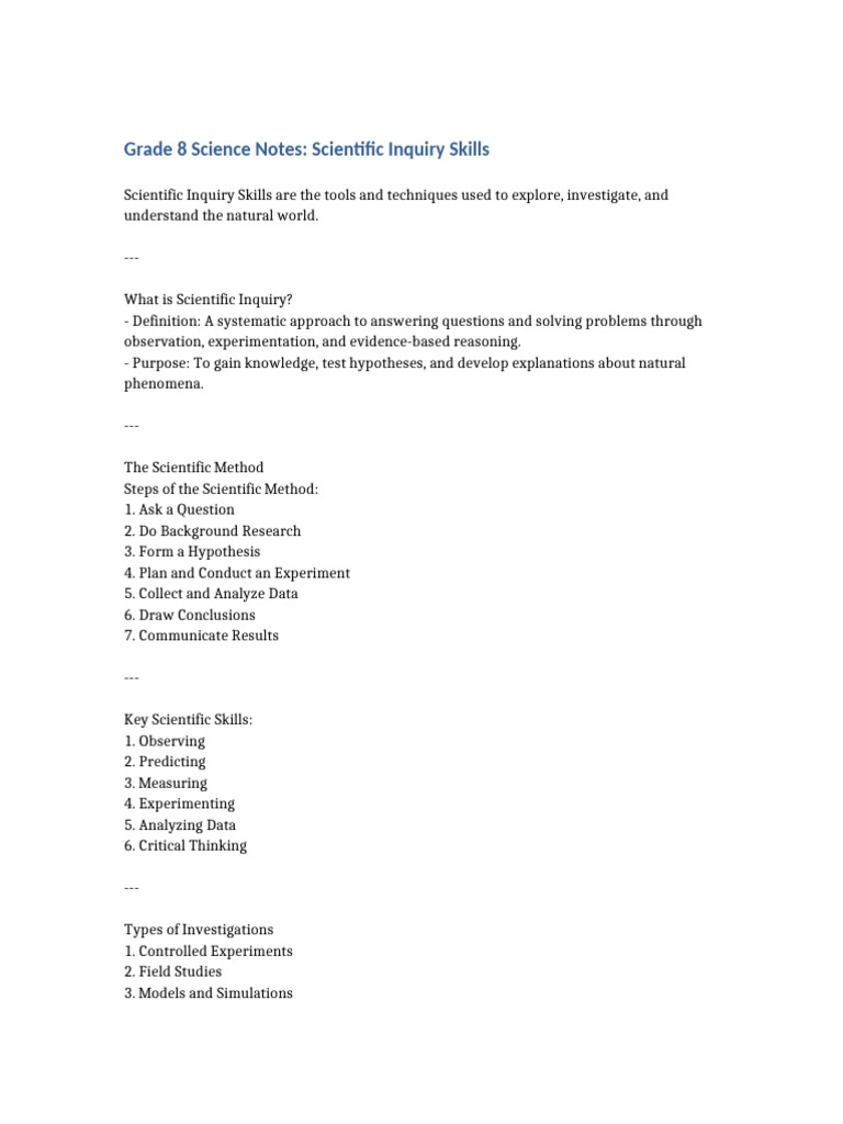 Scientific Inquiry Skills Grade8 | PDF