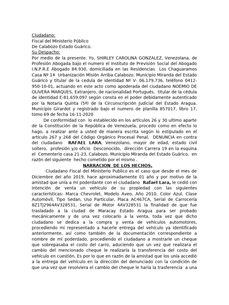Denuncia Apropiacion Indebida Shirley | PDF | Venezuela | Justicia