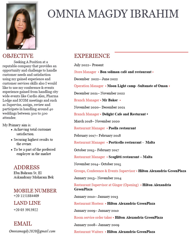 Omnia Magdy Ibrahim: Objective Experience | PDF