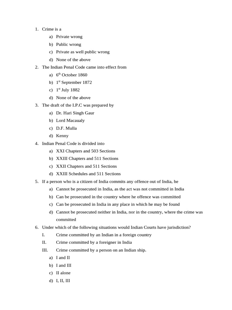 भारतीय दंड संहिता प्रश्नोत्तरी PDF | PDF | Mens Rea | Aiding And Abetting