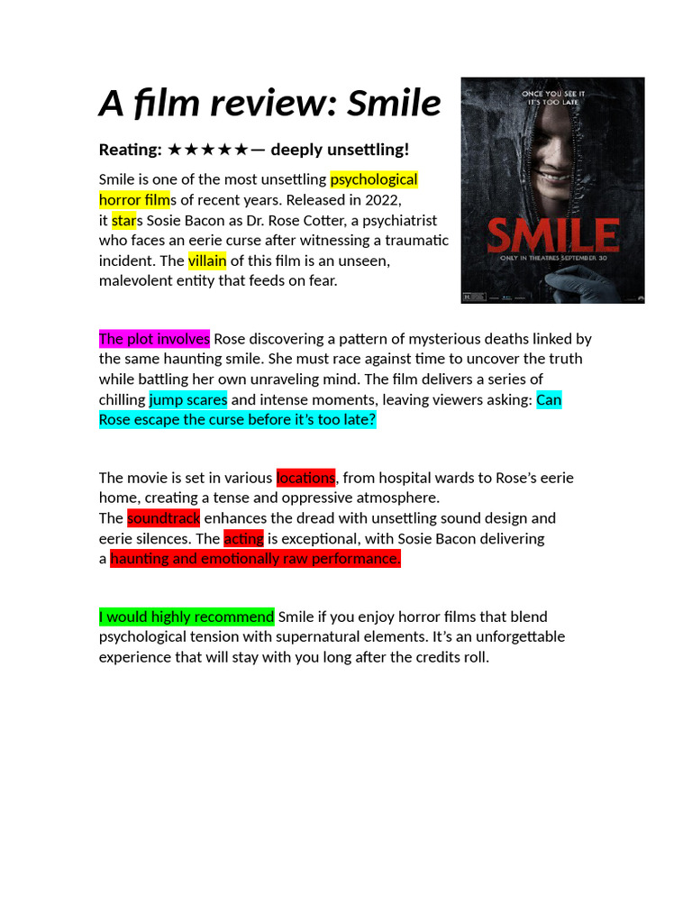Review of the Horror Film "Smile" | PDF