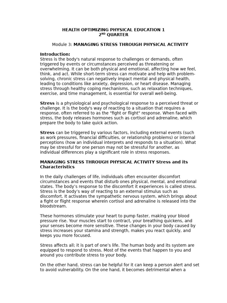 Q2 Module 3 Hope 1 Oct 21 25 2024 | PDF | Stress (Biology) | Fight Or ...