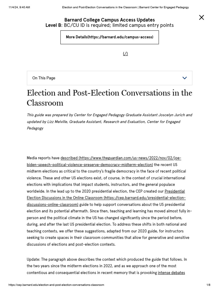 Election and Post-Election Conversations in the Classroom | PDF ...