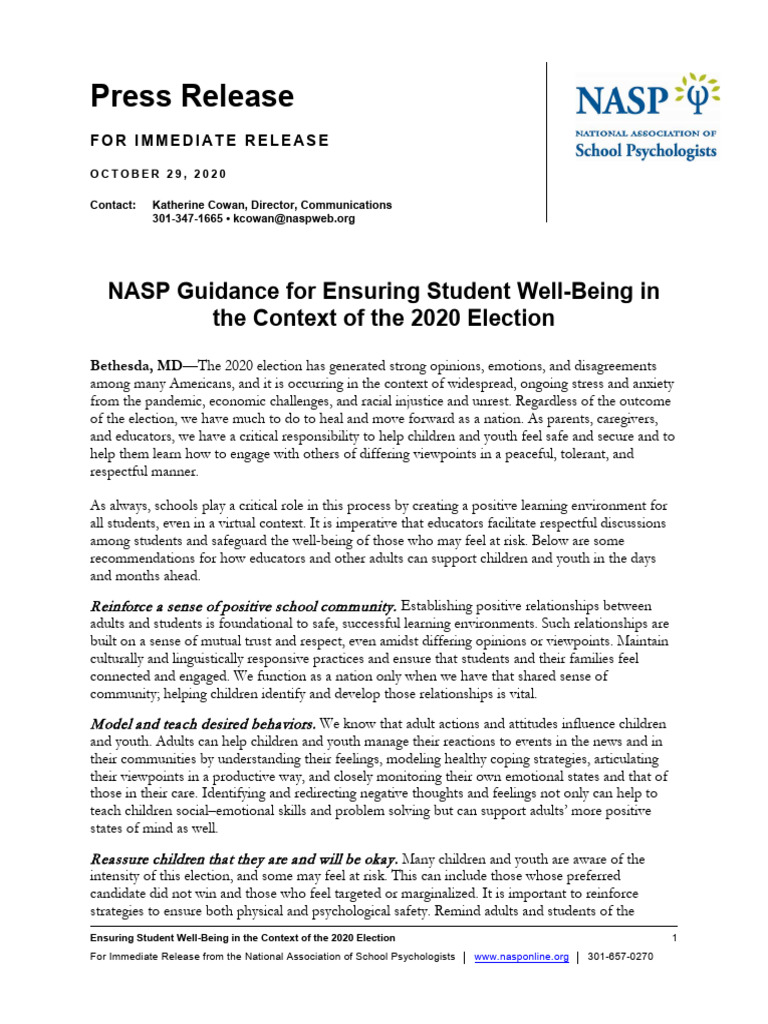 NASP Guidance For Ensuring Student Well-Being in The Context of The ...