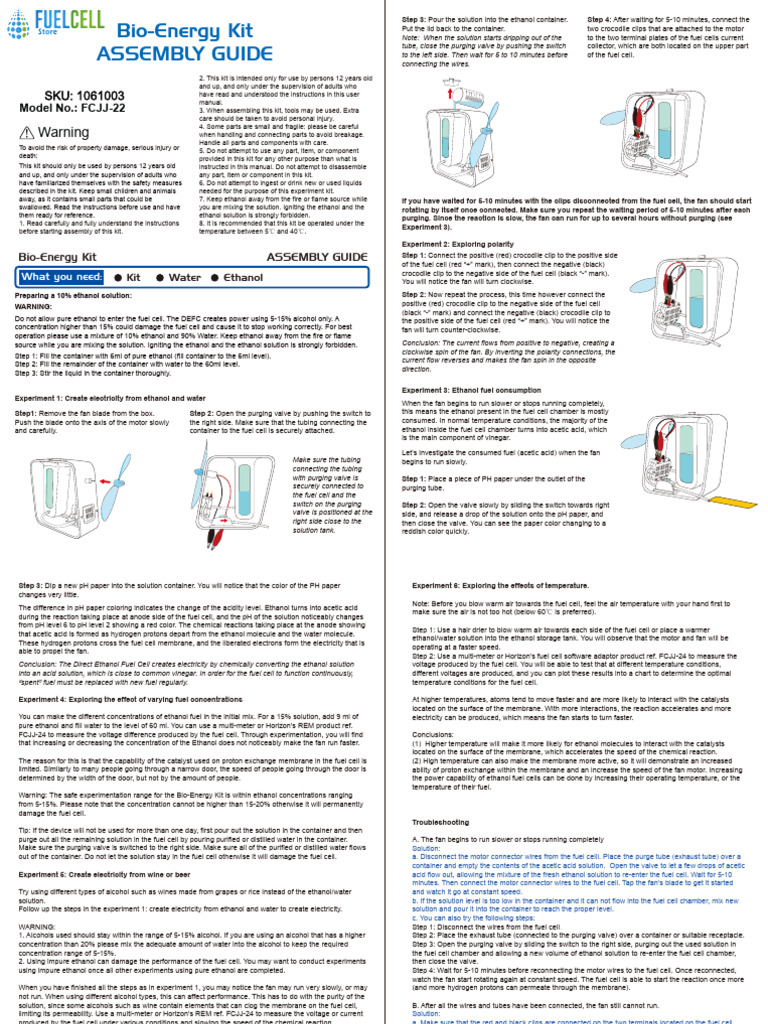 FCJJ 22 Bio Energy Kit Assembly Guide | PDF | Ethanol | Fuel Cell