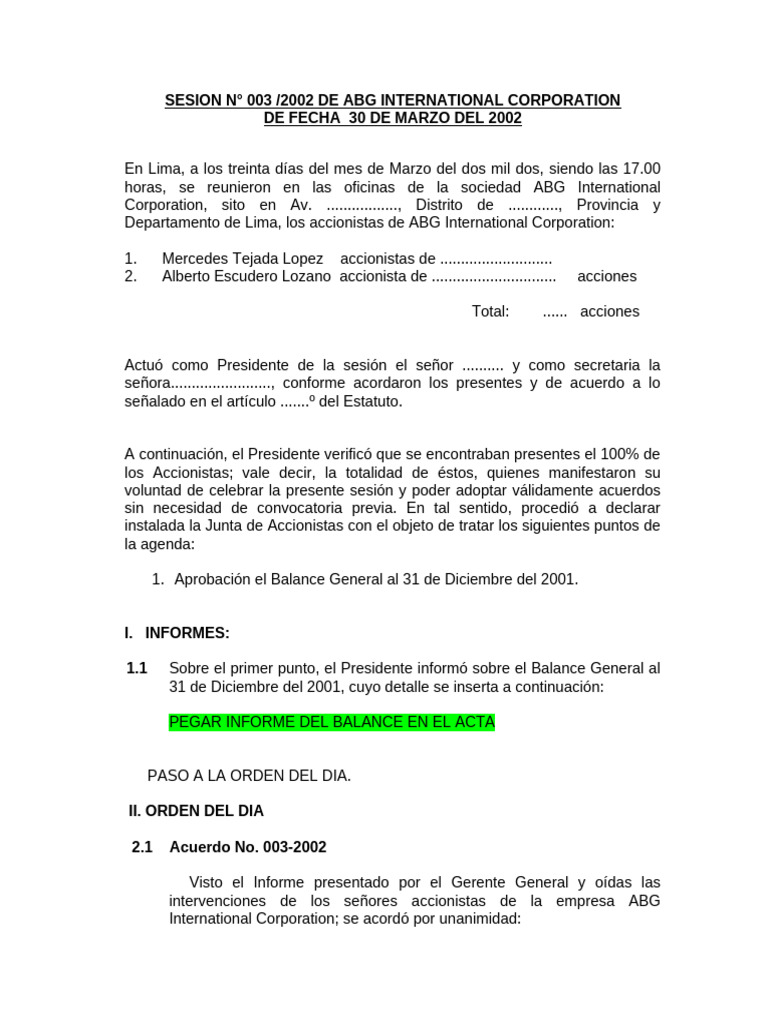 MODELO DE ACTA DE SESIÓN | PDF