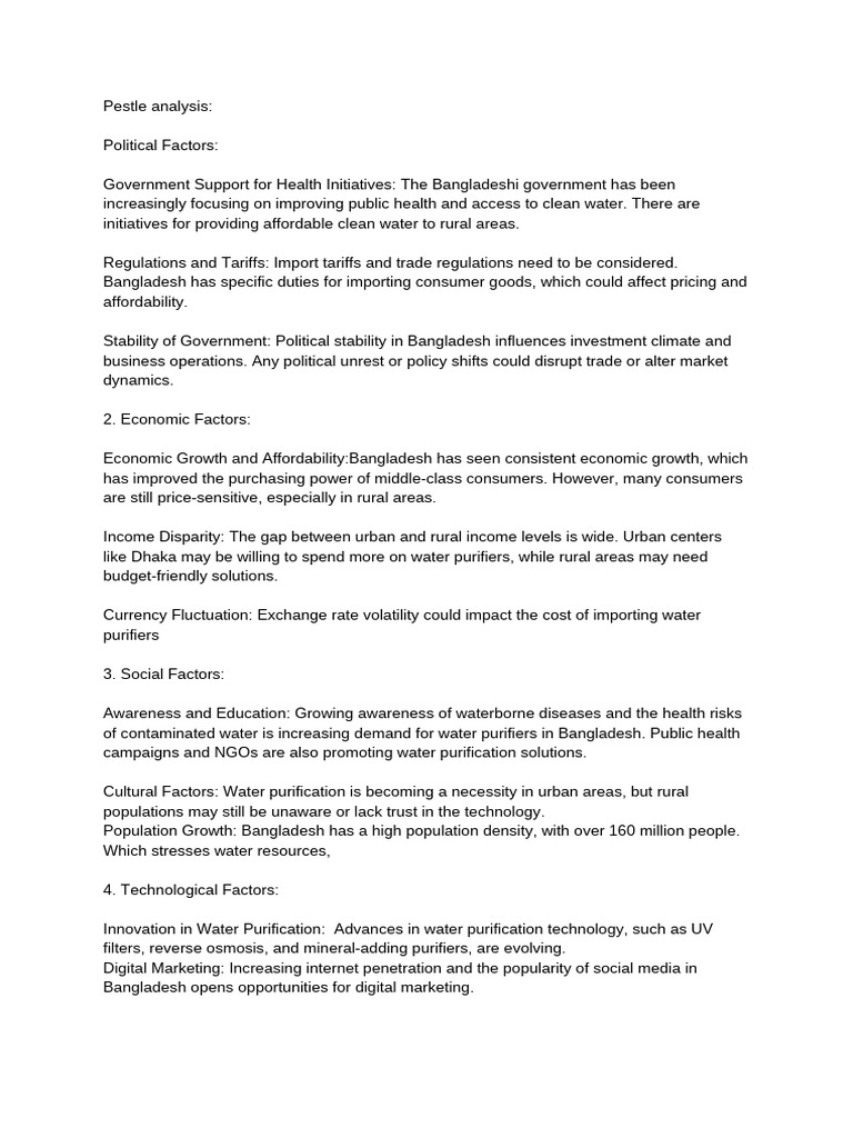 Pestle analysis | PDF | Supply Chain | Drinking Water