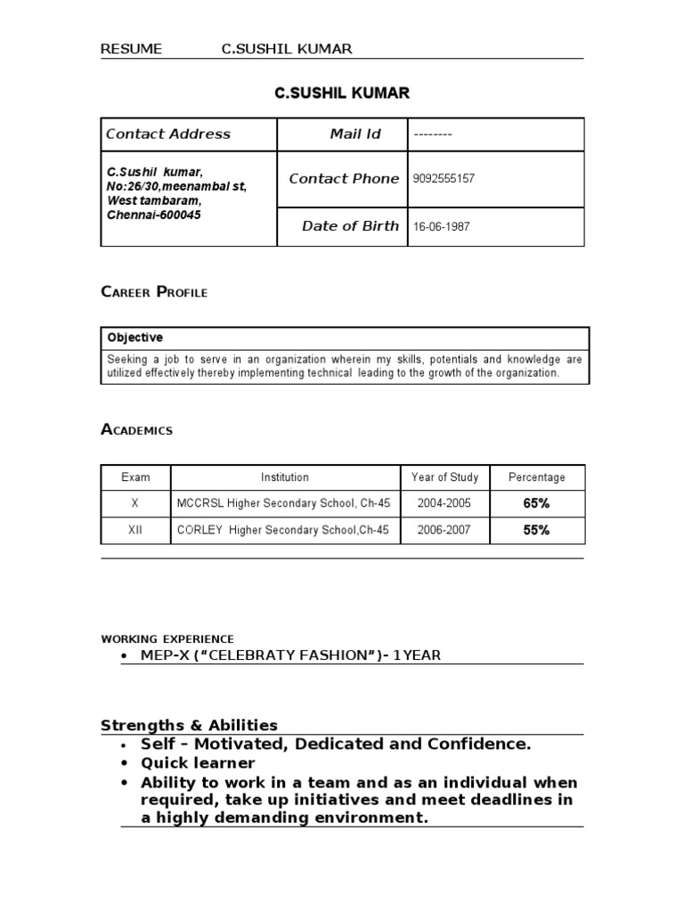C. Sushil Kumar Resume Overview | PDF