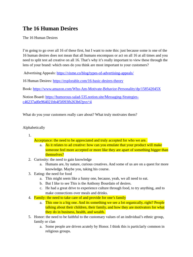 Understanding 16 Human Desires in Ads | PDF | Social Psychology ...
