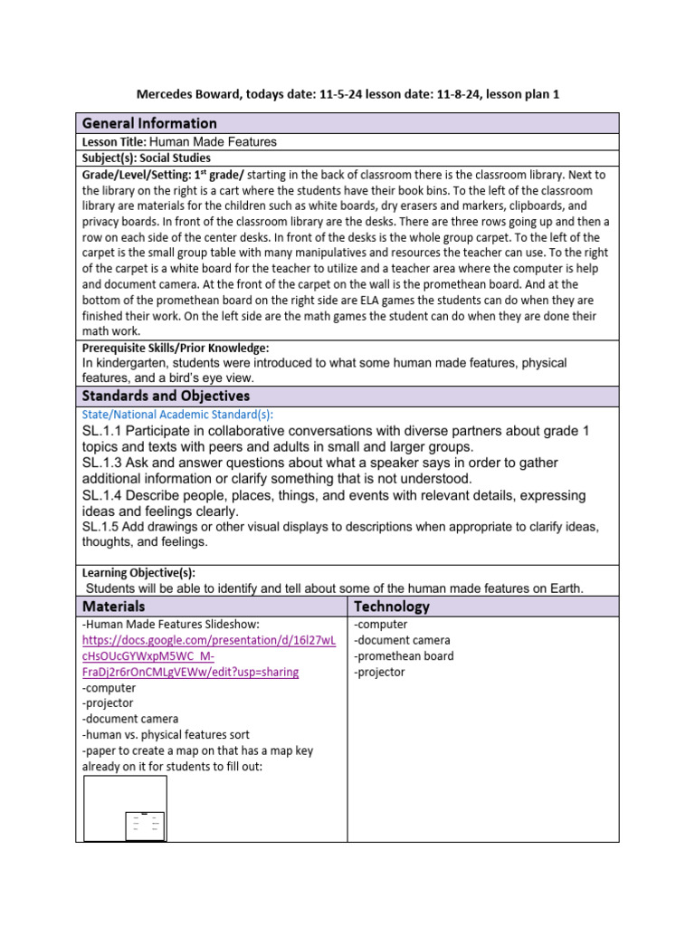 Lesson Plan-Social Studies | PDF | Vocabulary | Classroom