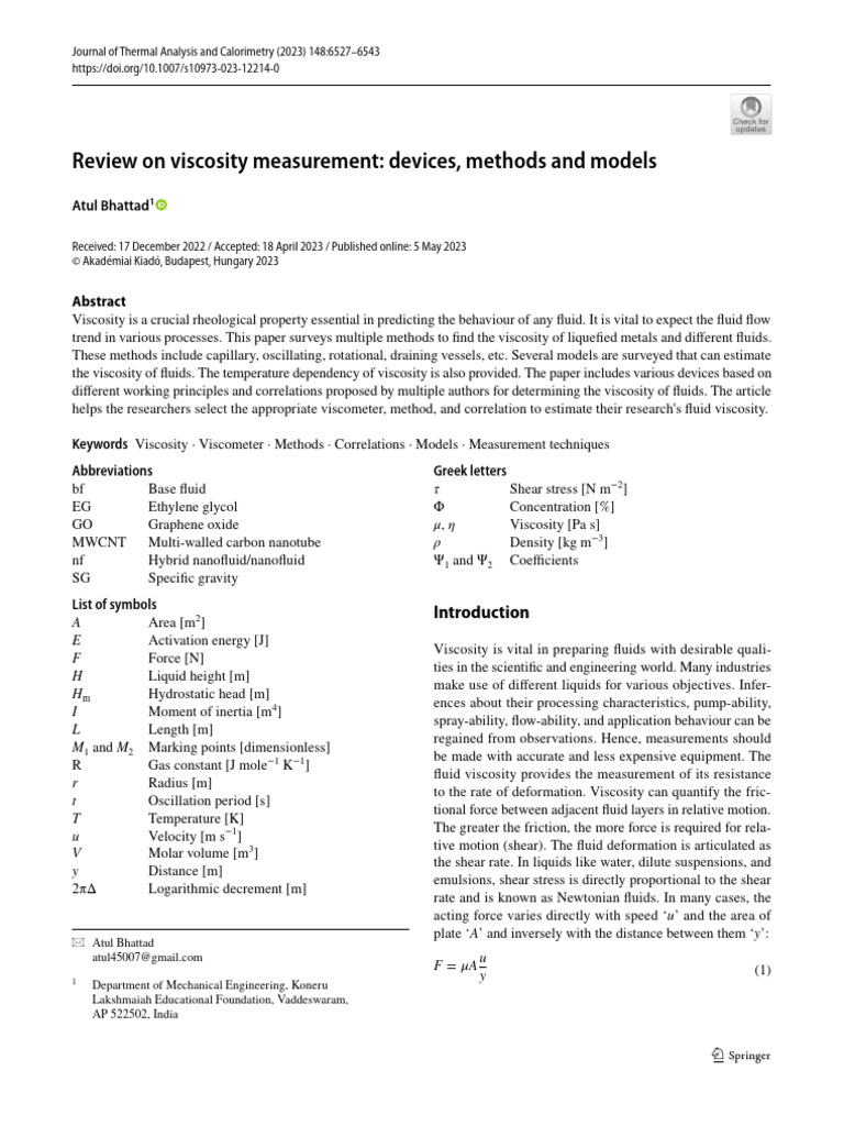Viscosity Measurement Methods Review | PDF | Viscosity | Soft Matter