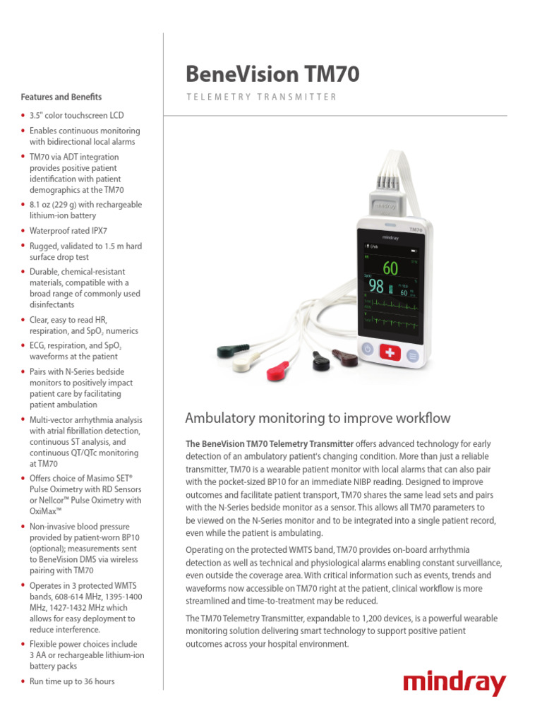 Mindray TM70-BeneVision-product-sheet-37095-RevB | PDF | Monitoring (Medicine)