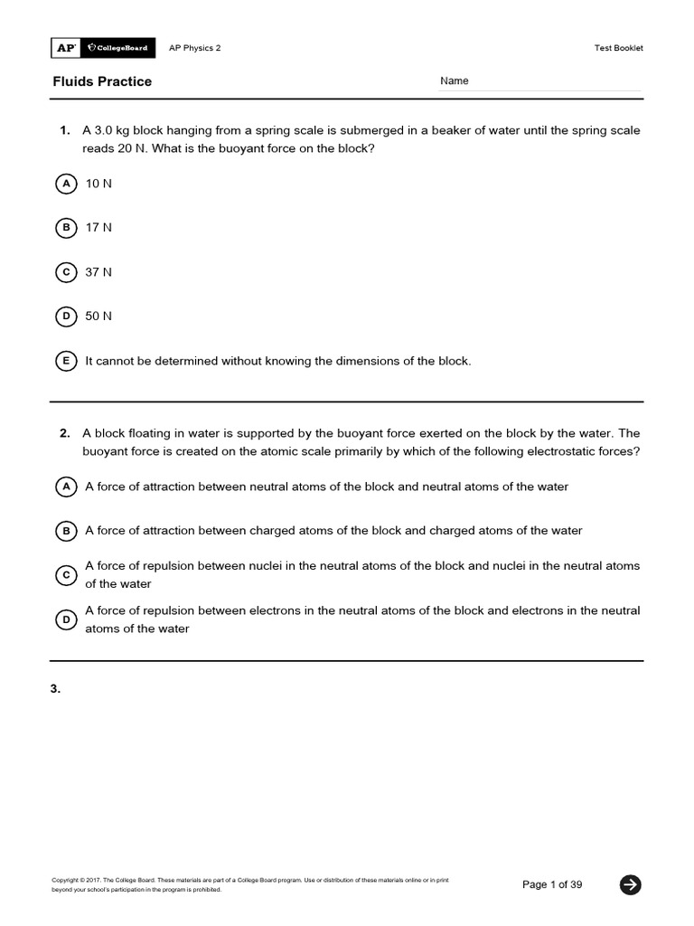 Unit 1 Practice Problems PDF | PDF | Buoyancy | Force