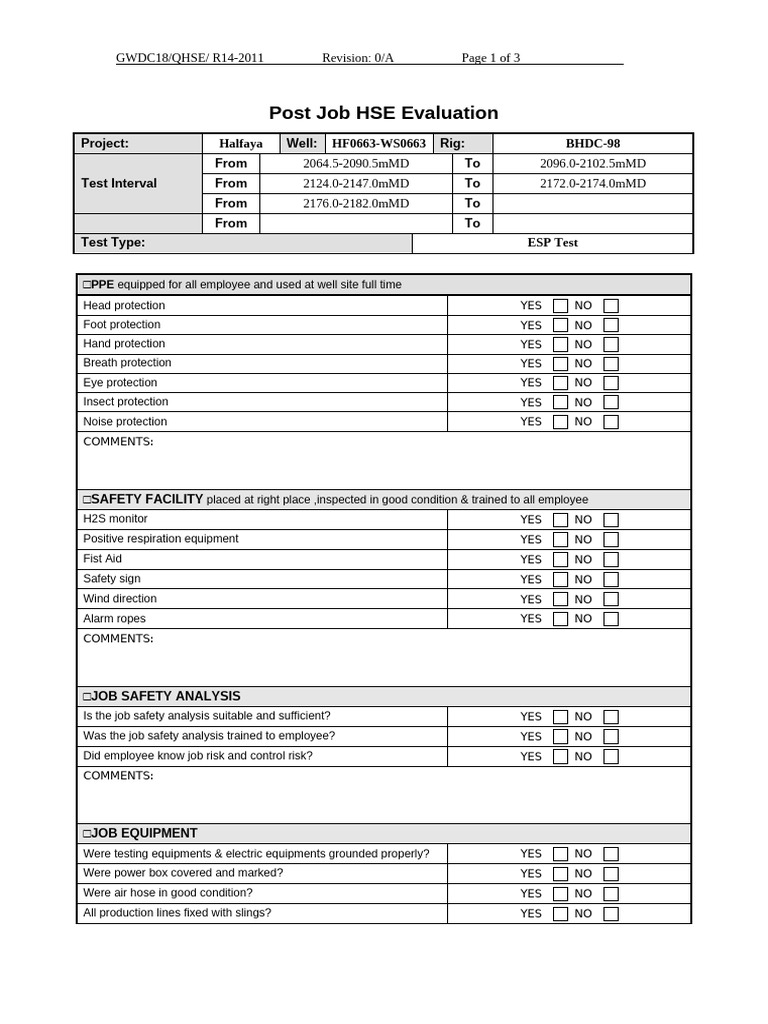 Post Job HSE Evaluation | PDF | Fires | Combustion