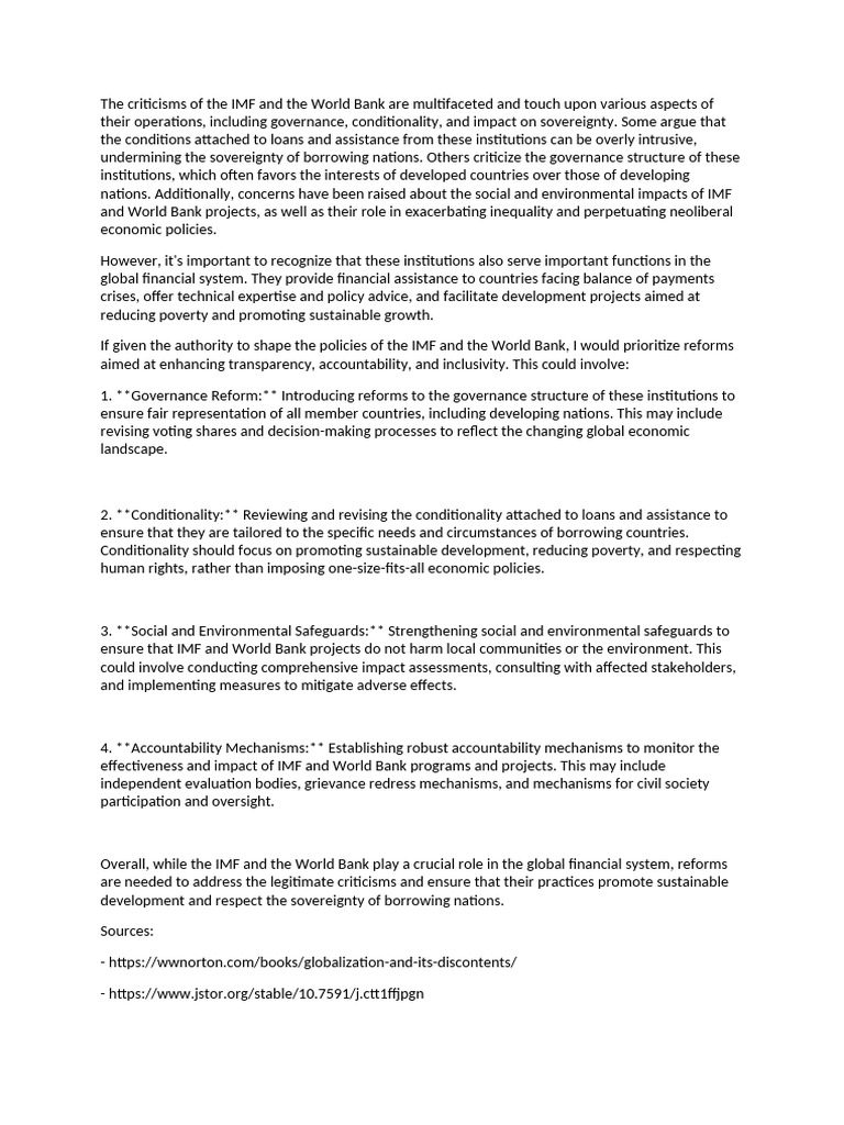 The Criticisms of The IMF and The World Bank Are Multifaceted and Touch ...