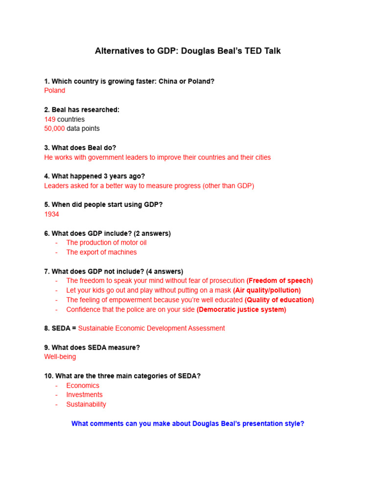 L1 GDP Alternatives To GDP Douglas Beal's TED Talk | PDF
