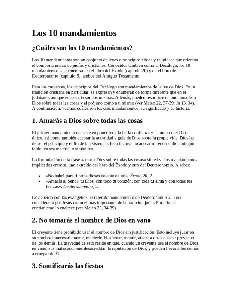 Los 10 Mandamientos | PDF | Diez Mandamientos | Creencia religiosa y doctrina