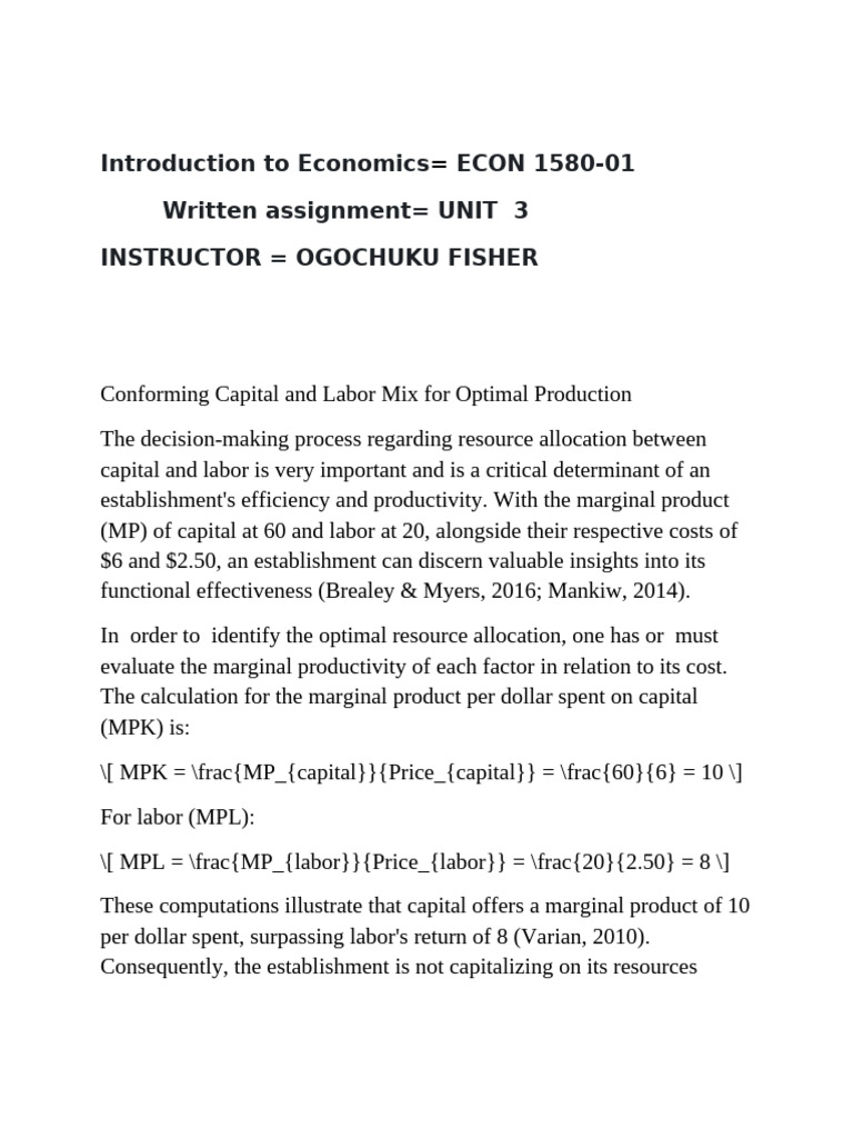 Introduction To Economics Written Assignment Unit 3 | PDF | Economics ...