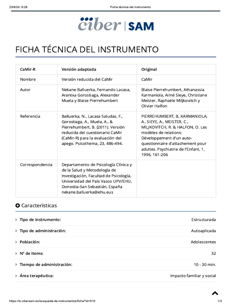 Evaluación del Apego Adolescente CaMir-R | PDF | Validez (Estadísticas ...
