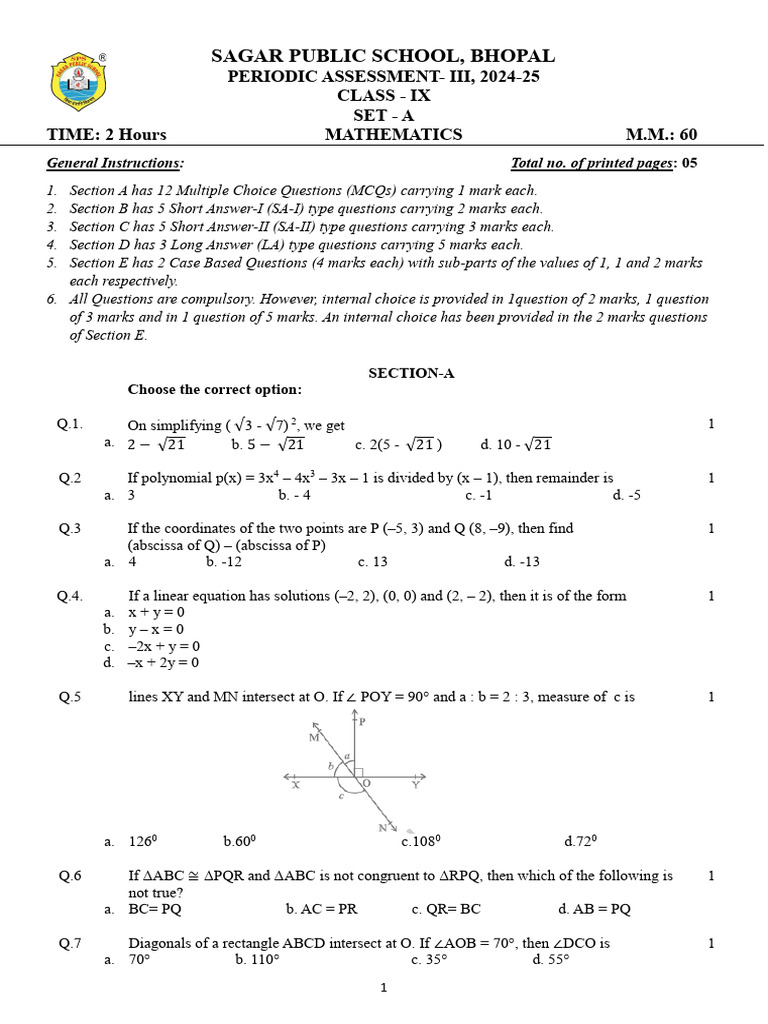 IX PA3 Maths QP+AK _ 2024-25 | PDF | Area | Elementary Geometry