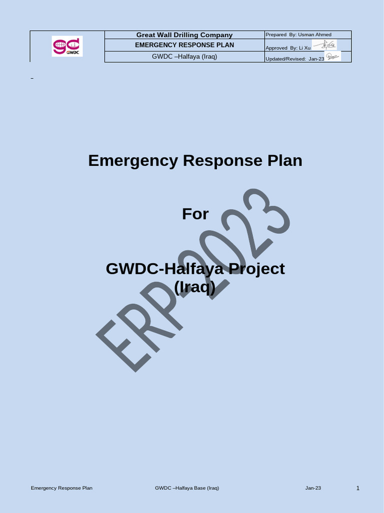 Emergency Response Plan 2023 (GWDC-Halfaya Project Iraq) | PDF | First ...