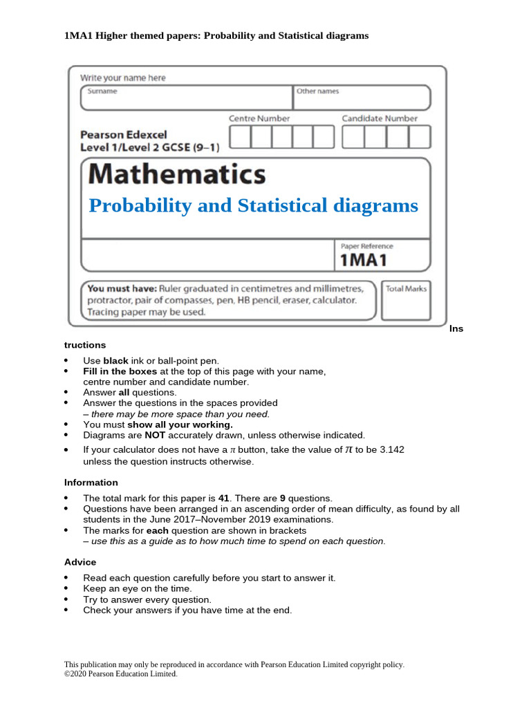 31a Probability and Statistical Diagrams_H_Question Paper | PDF ...