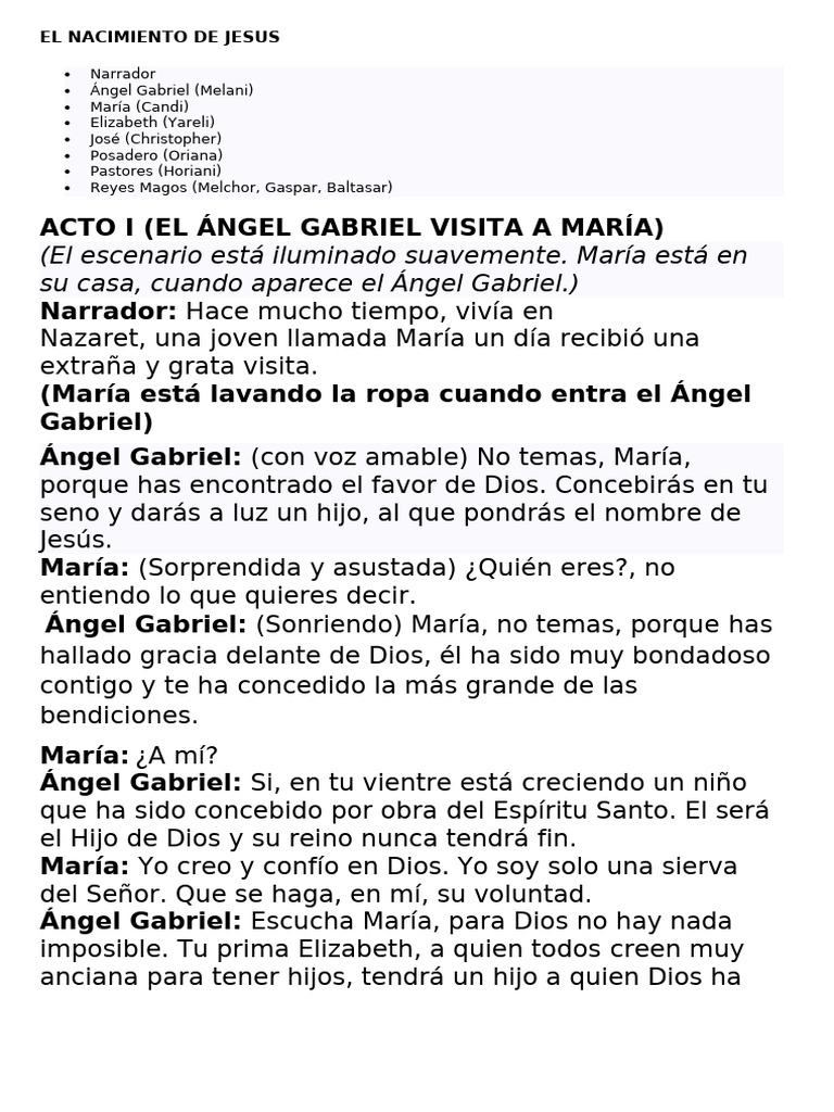 Guión Teatro Del Nacimiento de Jesus | PDF | María, madre de Jesús | Reyes Magos