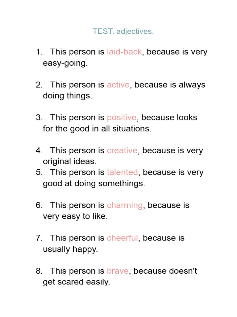 TEST Adjectives | PDF