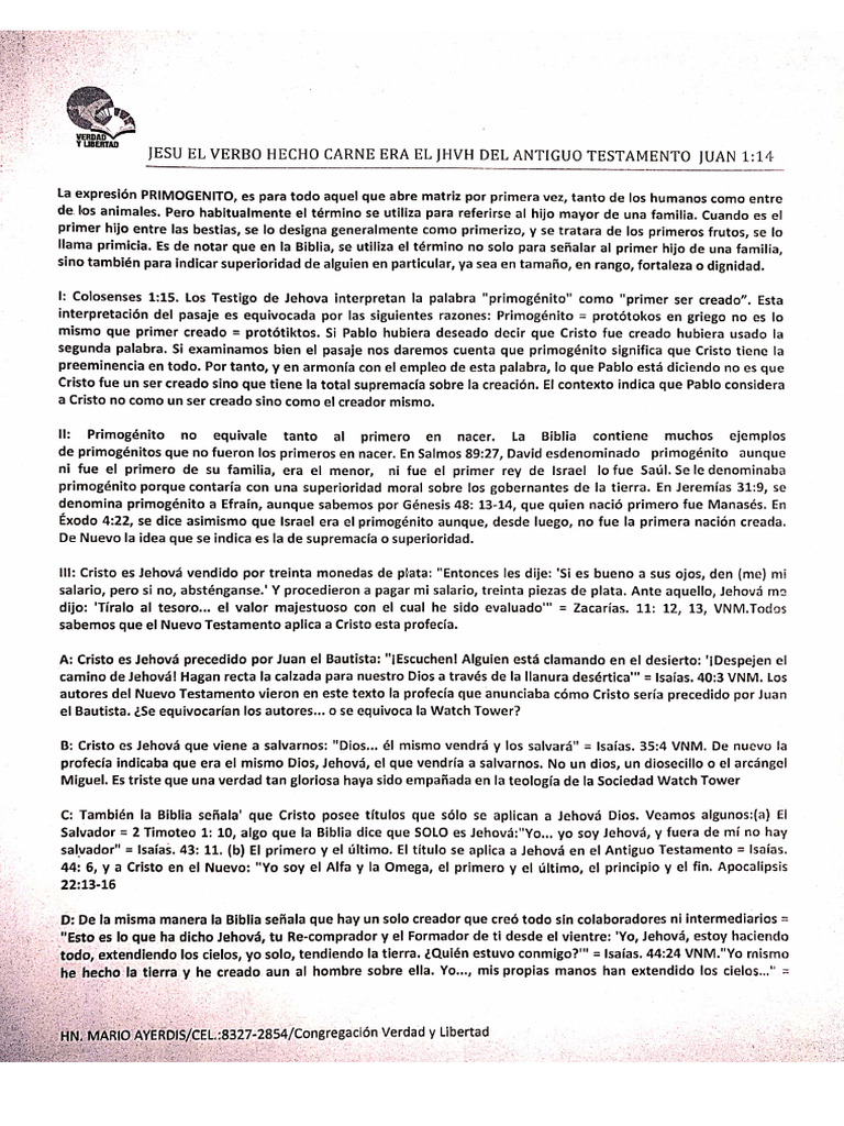Jesús El Verbo Hecho Carne Jesús El JHVH Del Antiguo Testamento | PDF