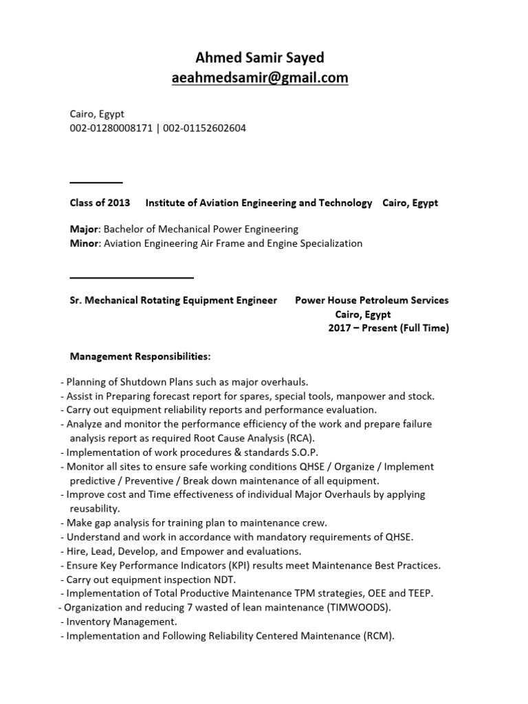 Ahmed Samir CV 2024 | PDF | Reliability Engineering | Engineering
