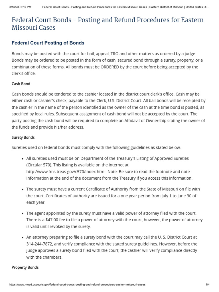 Federal Court Bonds - Posting and Refund Procedures For Eastern ...