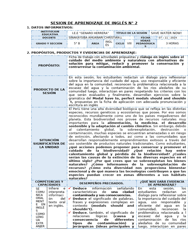Sesion 2 Inglés Christian | PDF | Biodiversidad | Agua