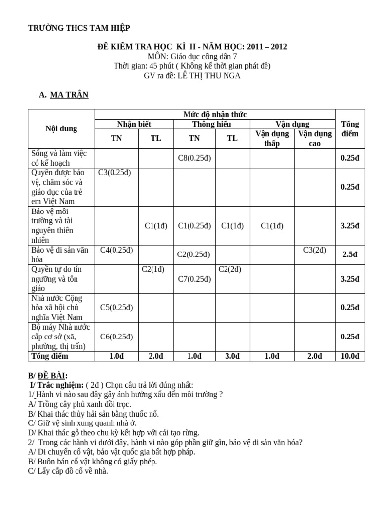 Le Nga - de GD - HK2 | PDF