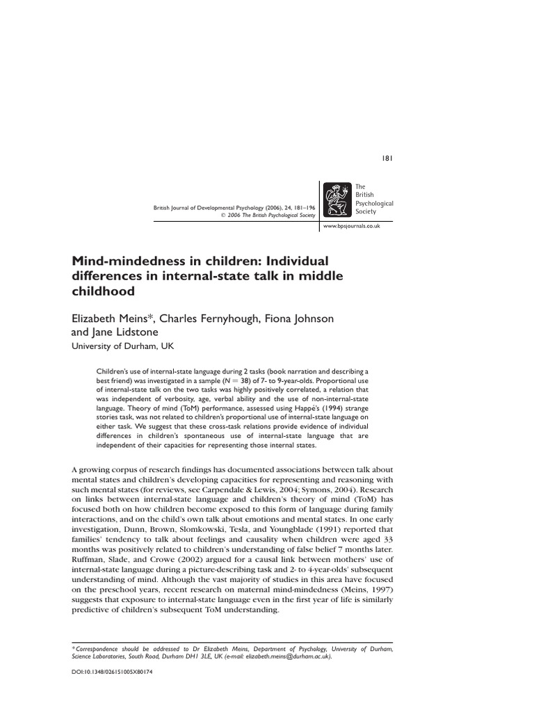 Internal Talk and ToM in Childhood | PDF | Effect Size | Theory Of Mind
