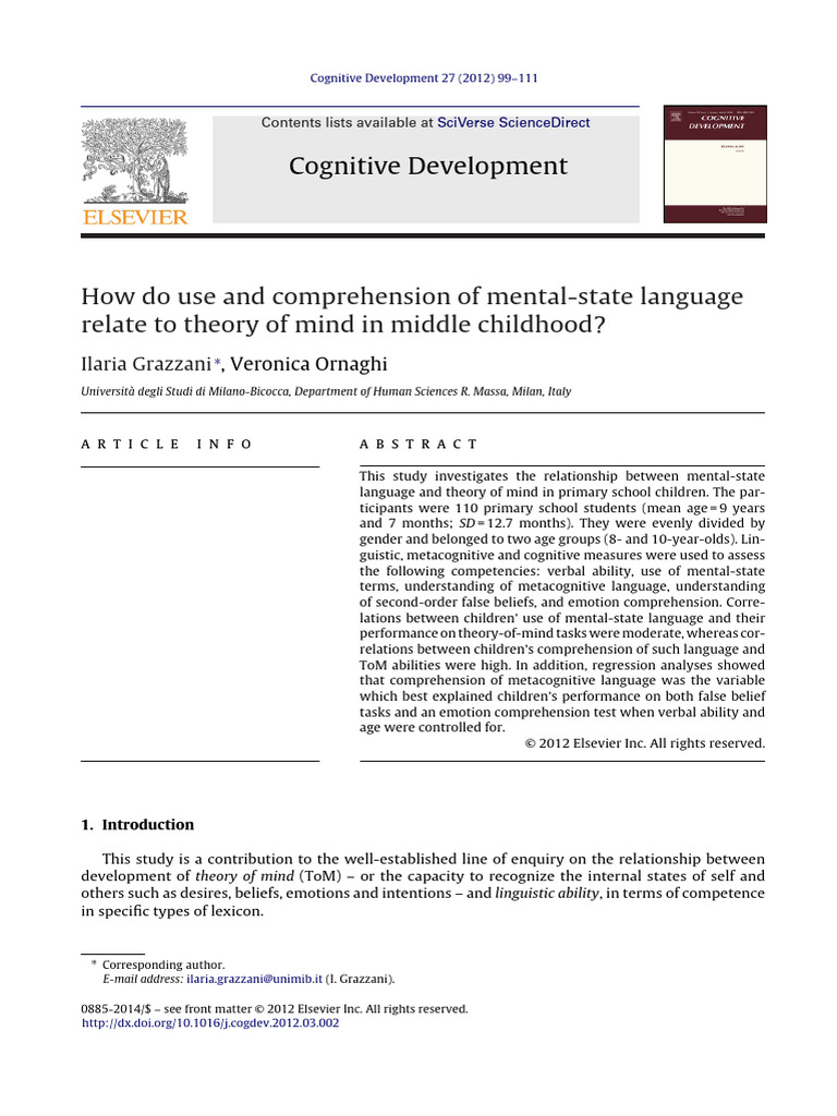 How Do Use and Comprehension of Mental-State Language Relate To Theory ...