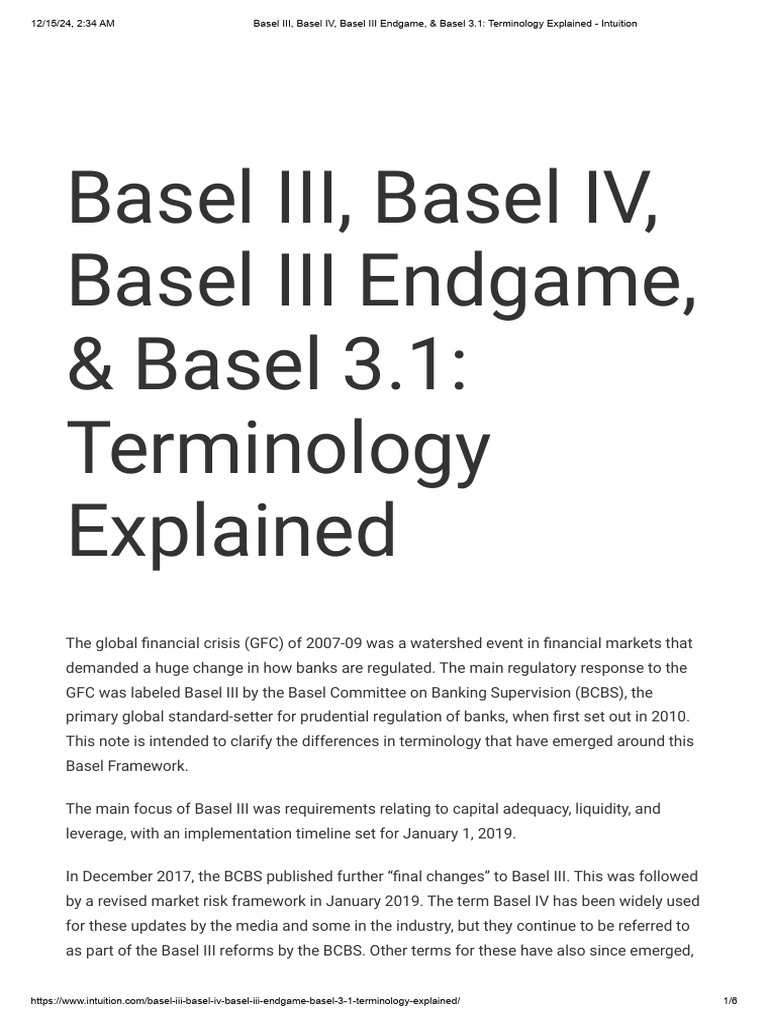 Basel III, Basel IV, Basel III Endgame, & Basel 3.1 - Terminology ...