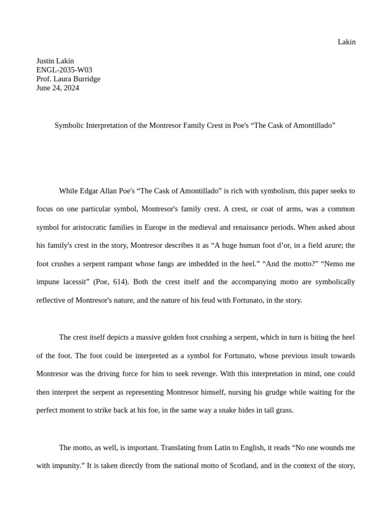 Montresor Family Crest Symbolism in Poe | PDF