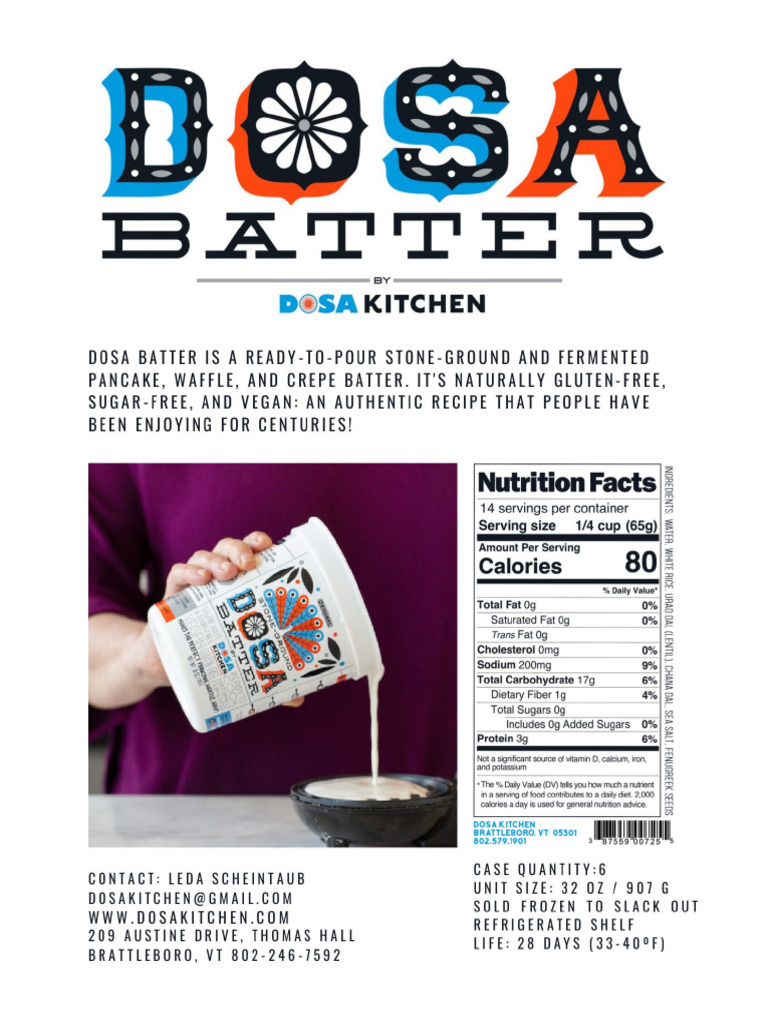 Dosa Batter Original 32oz Sell Sheet | PDF