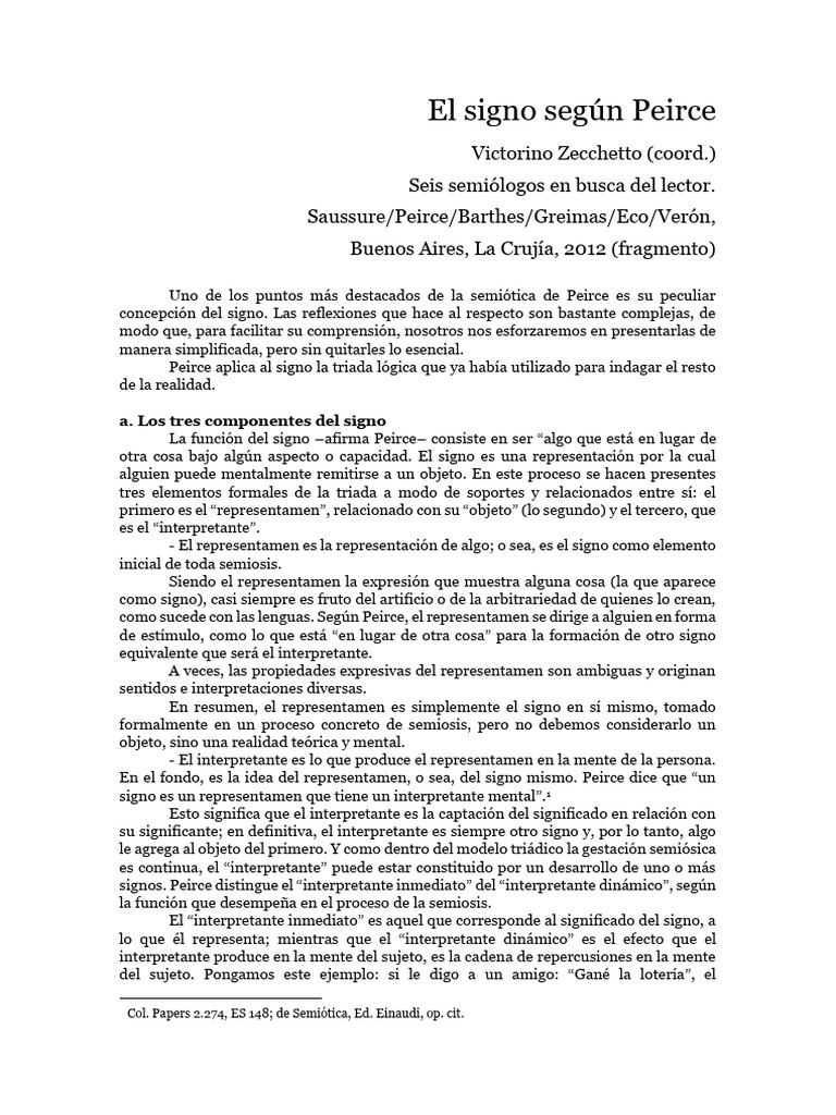 La triada del signo en Peirce | PDF | Charles Sanders Peirce | Semiótica