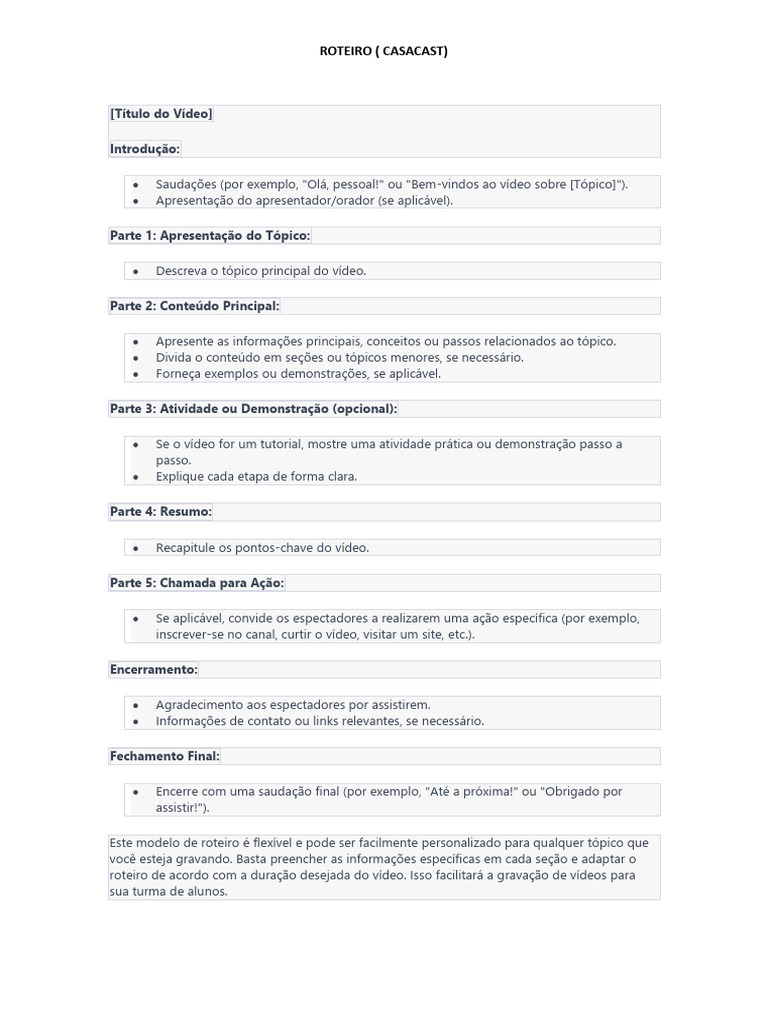 Modelo de Roteiro | PDF