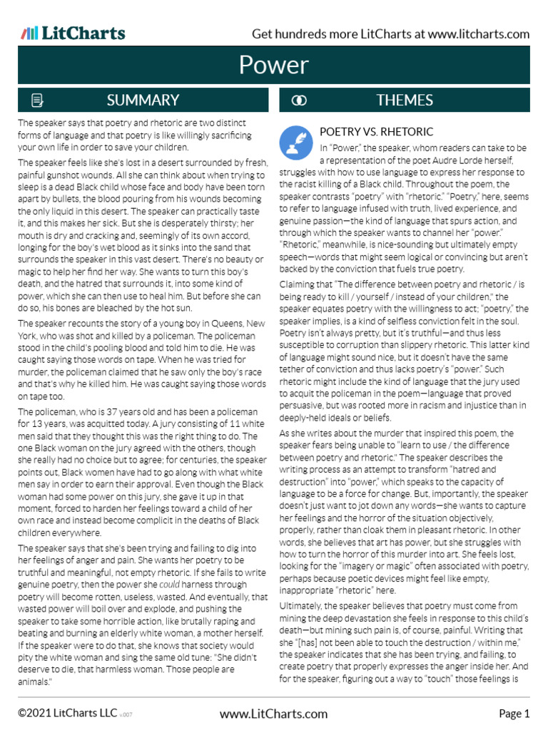 LitCharts Power | PDF | Poetry | Anger