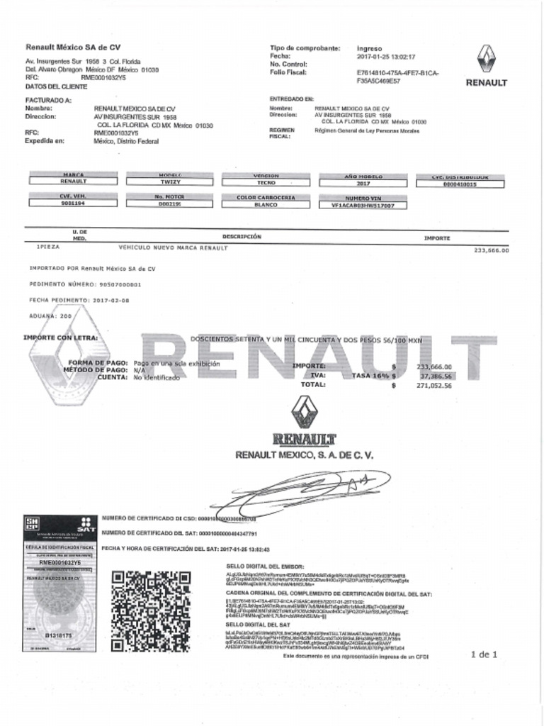 Factura Renault 2018 | PDF