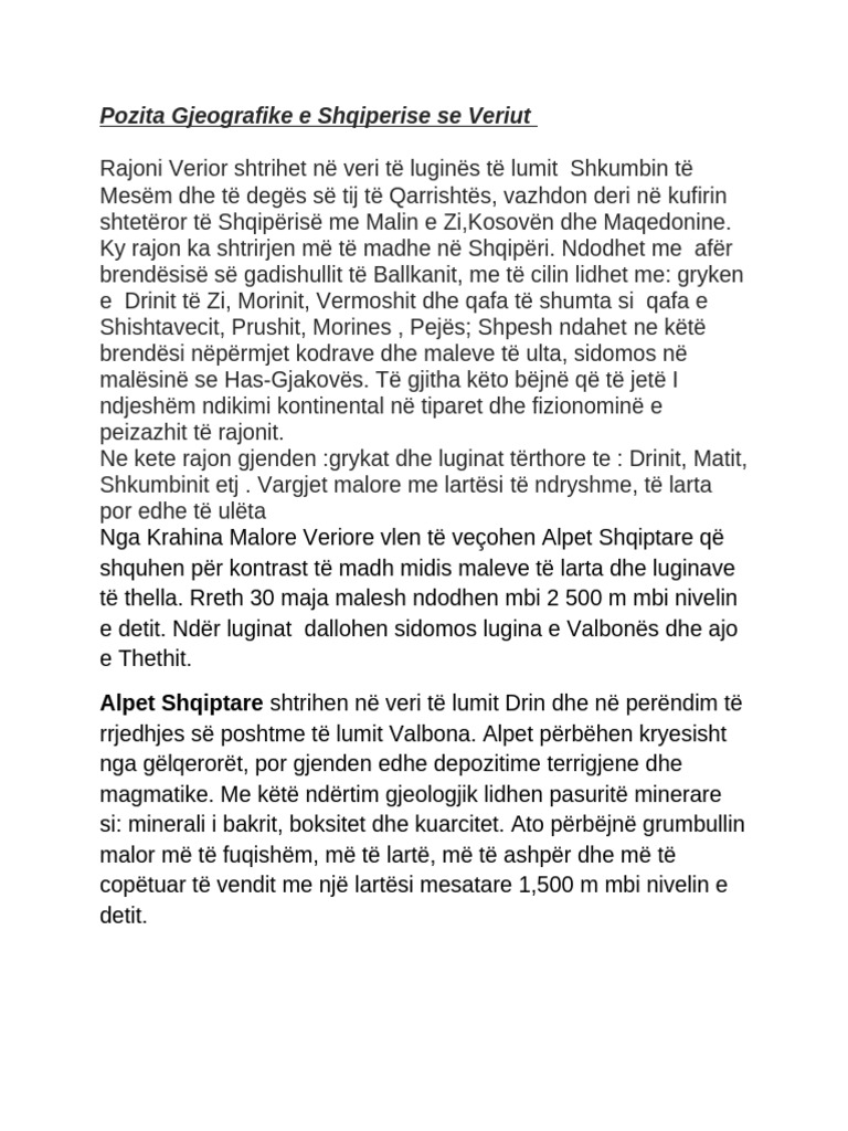 Pozita Gjeografike e Shqiperise Se Veriut | PDF