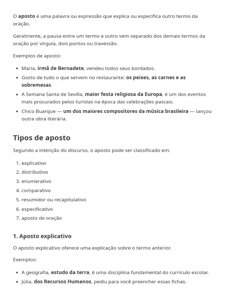 Tipos e Exemplos de Aposto | PDF | Oração