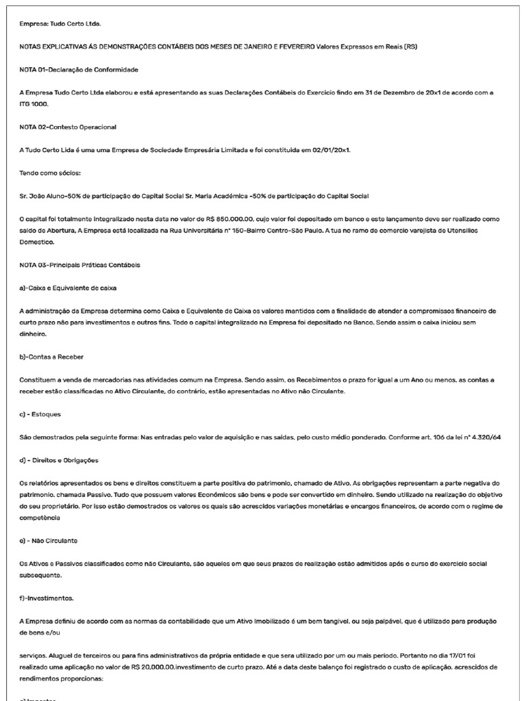 Notas Explicativas | PDF